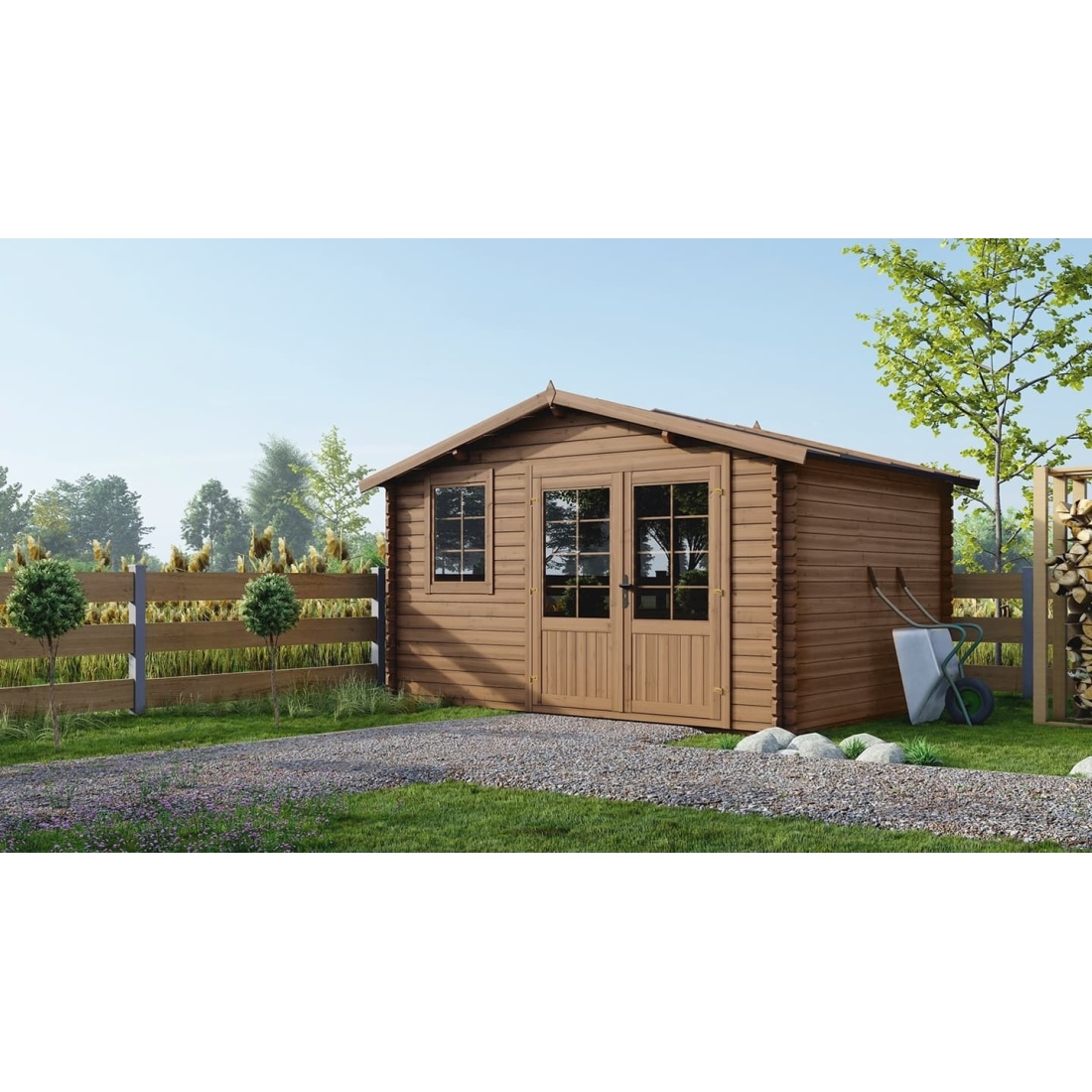 Abri de jardin en bois - 11.7m2 - 3.9x3m - Traité - Ep. 34mm - Couleur ...